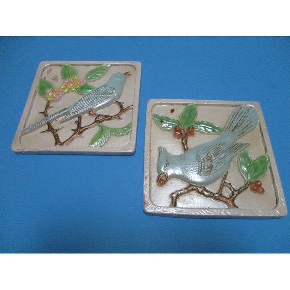 Vintage | Accents | Vintage Pastel Cream Blue And Green Carved Chalk ...